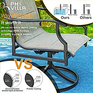 PHI VILLA 7 Piece Patio Dining Set, 6 Metal Swivel Dining Chairs Padded with Fast-Dry Foam & 1 Metal 60"x38" Rectangle Wood-Like Dining Table Clearance for Garden Pool & Deck