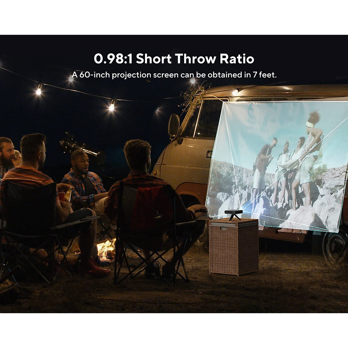 Mini Projector, AKIYO DLP Portable Projector with Built-in Battery, 1080P HD Supported Rechargeable Video Projector with Outdoor Capability, Compatible with HDMI Laptop iOS Android (Tripod Included)