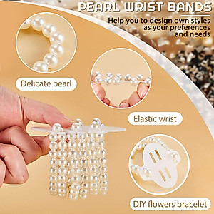 Hicarer 32 Pieces Corsage Wristlet Bracelet Wrist Corsage Prom Elastic Pearl Bands Wedding Corsages Pearl Bracelet Wedding Wristlets DIY Wrist Corsages Accessories for Bridesmaid Bridal Shower Party