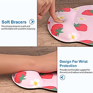 Seorsok Cute Mouse Pad Wrist Support, Ergonomic Mouse Pad with Non-Slip Base for Office Gaming Working Computers,Easy Typing & Pain Relief Mouse Mat,Pink Strawberry