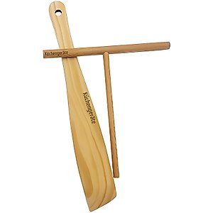 Kuchengerate Set of 2 7" inc Crepe Spreader Stick & 12" inc Spatula Turner - T Shaped Structure - Handmade Natural Beech Wood - No Paint No Polish - Kitchen Decoratives - Best Gift Set Idea