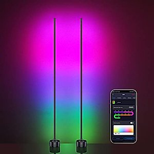 AIZAWA Led Corner Lamp 2-Pack, RGBICW Color Changing Floor Lamp with WiFi App Control, Creative DIY Modes, Music Sync, Works with Alexa, Led Corner Light for Living Room, Bedroom, and Gaming Room