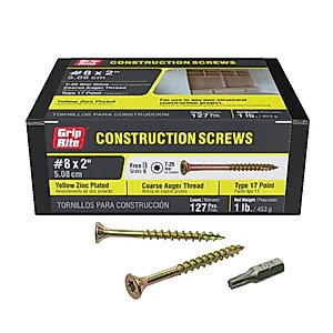 PRIMESOURCE 2GCS1 1LB 8X2 CONST Screw, 8 by 2", Gold