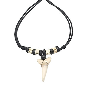 Swimmi Genuine Shark Tooth Necklace for Men, Mako Shark Tooth Necklace, Handmade Wooden Beads adjustable Cords Shark Tooth Necklace for Women Jewelry EA200