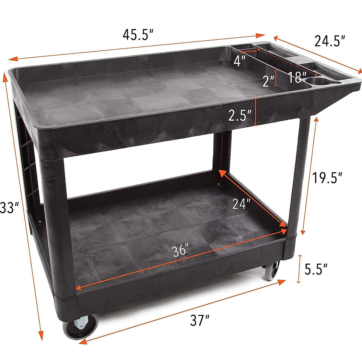 Stand Steady Original Tubstr Extra Large Utility Cart - Heavy Duty Tub Cart Holds up to 500 Pounds - 2 Shelf, Huge Rolling Cart - Great for Warehouse, Garage and More (45.5 x 24.5 / Black)