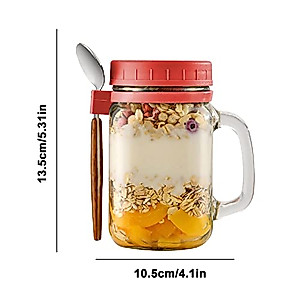 Yogurt Containers, 2 Pieces Oats Jars,480ml Glass Oatmeal Jars, Long Lasting Overnight Oats Jars, Anti Scald Design Yougurt Cups with Lids and Spoons, Breakfast Cups for Smoothies Drinks Juices