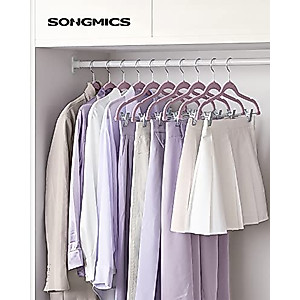 SONGMICS 30-Pack Pants Hangers and 50-Pack Clothes Hangers Bundle, Velvet Hangers with Adjustable Clips and Swivel Hooks, Space-Saving, Pale Purple and Pale Green UCRF012GP30 and UCRF021GR50