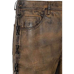 Cowboy Western Traditional Native American Leather Pants for Men Casual Classic Breeches Fashion Pant (Dirty Brown, 36'' Waist for 34'' 35'')