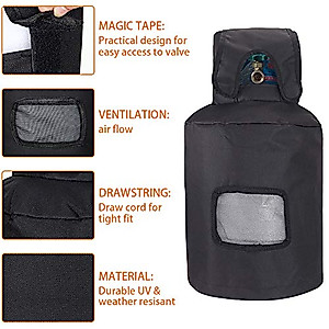 20lb Propane Tank Cover ,Ventilated Propane Gas Can Protection Covers, Heavy Duty RV Propane Tank Cover, Propane Bottle Storage Bag, Waterproof & Weather Resistant, Black, 12.5 x 12.5 x 24 inches