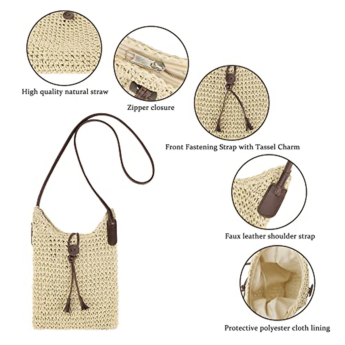Youjaree Womens Small Straw Crossbody Bag Handwoven Beach Shoulder Bag Handbag Purse with Tassel for Summer (Beige)