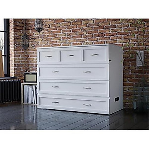BOWERY HILL Full Size Murphy Bed Chest with Charging Station in White