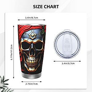 QMNEHJ 20 Oz Stainless Steel Tumbler With Lid And Straw Double Wall Vacuum Insulated Coffee Thermal Cup Pirate Skull Travel Coffee Mug Reusable Water Bottle For Hot And Cold Drink