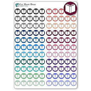 Book Icon Planner Sticker / 110 Dot Icon Vinyl (1/3”) / Club Read Reading Me Time Self Care Homework School Student/Essential Productivity Life/Bullet Bujo Journal (One Sheet, multi)
