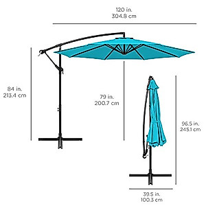 Best Choice Products 10ft Offset Hanging Market Patio Umbrella w/Easy Tilt Adjustment, Polyester Shade, 8 Ribs for Backyard, Poolside, Lawn and Garden - Sky Blue