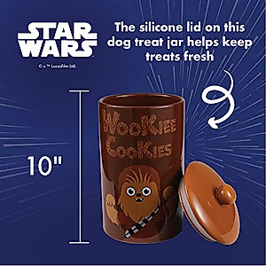 Star Wars for Pets Chewbacca Wookiee Cookies Dog Treat Jar | 10 x 5 Ceramic Chewbacca Dog Treat Jar with Lid, Dishwasher Safe | STAR WARS Brown Dog Food Storage Cylinder, Brown Dog Treat Jar