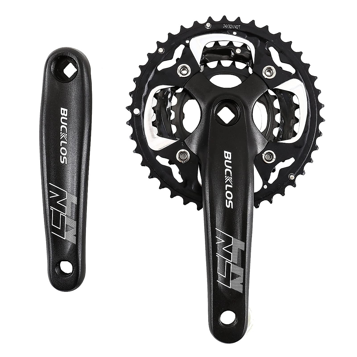 BUCKLOS Double/Triple 64/104 BCD Square Taper Bike Crankset - 2x/3x Mountian Bike MTB 170mm Bicycle Cranksets with 22/24/26/32/38/42/44T Chainring for 8/9/10 Speed
