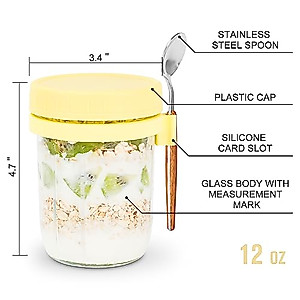 GUEQUITLEX Overnight Oats containers with lids and Spoon 12 oz Overnight Oats Jars Airtight Glass Mason Jars for Milk, Cereal, Fruit