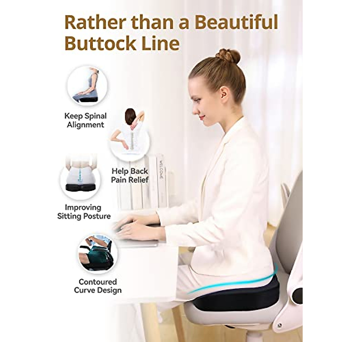 Travel Ease Memory Foam Orthopedic Coccyx Seat Cushion, Seat Cushion for Lower Back Pain and Sciatica Tailbone Pain Relief – Fit for Office Chair, Car Seat, Wheelchair (Black)