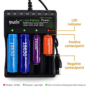 18650 Battery Charger for Rechargeable Li-ion Charger 4-Bay and USB Smart Universal 4 Slot Battery Charger for 10440 14500 16340 18650 26650 18500 17670 (Not Battery)