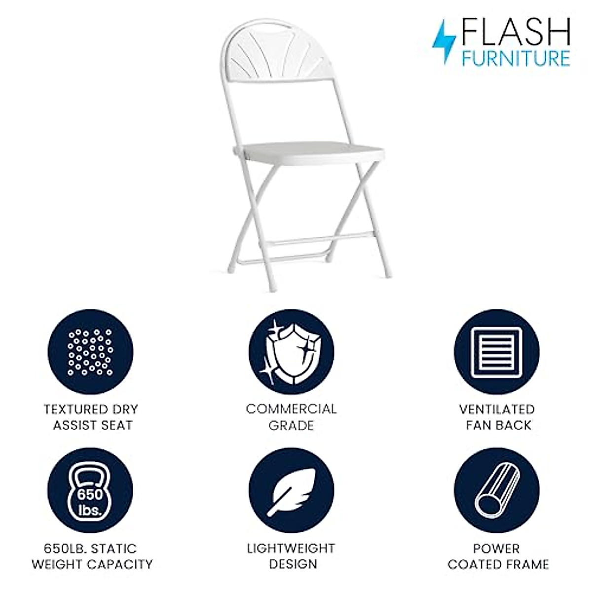 Flash Furniture HERCULES Series 650 lb. Capacity White Plastic Fan Back Folding Chair