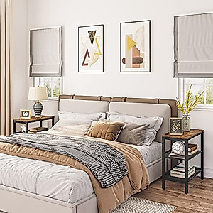 HOOBRO Side Table, 3-Tier Narrow End Table, Nightstand with 2 Flat or Slant Adjustable Shelves for Small Spaces, Hallway, Living Room, Bedroom, Sturdy, Easy Assembly, Rustic Brown and Black BF23BZ01