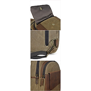 Le'aokuu Men Canvas And Genuine Leather Outdoor Casual Travel Hiking Waterproof Crossbody Chest Sling Bag Shoulder Strap Backpack 8013 (0 Brown)