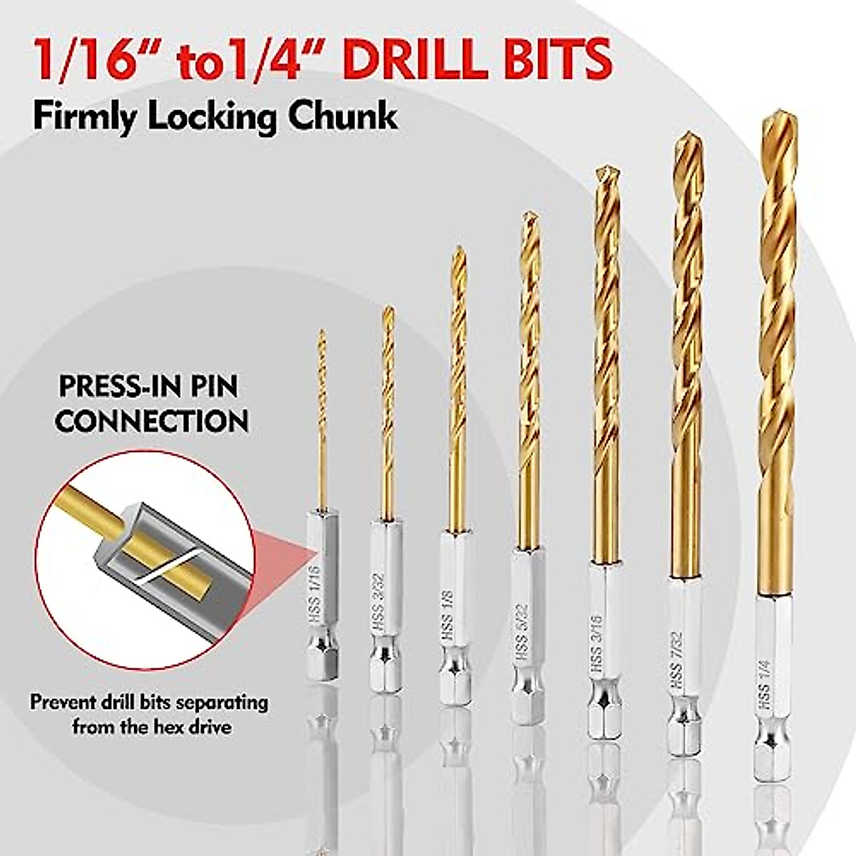WORKPRO 9-Piece 1/4" Hex Shank Drill Bit Set, Titanium Plating HSS Drill Bits from 1/16" to 3/8" for Metal, Steel, Wood, PVC, Quick Change Design