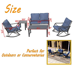 PatioFestival Patio Furniture Set Outdoor Patio Conversation Sets Modern Metal Sofa Sectionals with Rocking Chair, Loveseat and Coffee Table of Metal Frame, Cushions for Pool-Side Lawn (5 PCS, Blue)
