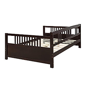 DORAFAIR Modern Bed Frame Full Size Wooden Bed Frame Sturdy Full Size Daybed Dual-use Solid Wood Sofa Daybed for Bedroom Living Room, 78.3" L x 57.1" W x 34.1" H, Espresso