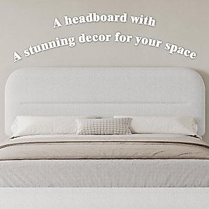 HOMBCK Queen Size Boucle Bed Frame, Upholstered Bed Frame with Headboard, Soft Cloud Bed Frame with Thickened Footboard, Rounded Corners, No Box Spring Needed, Easy Assembly, White