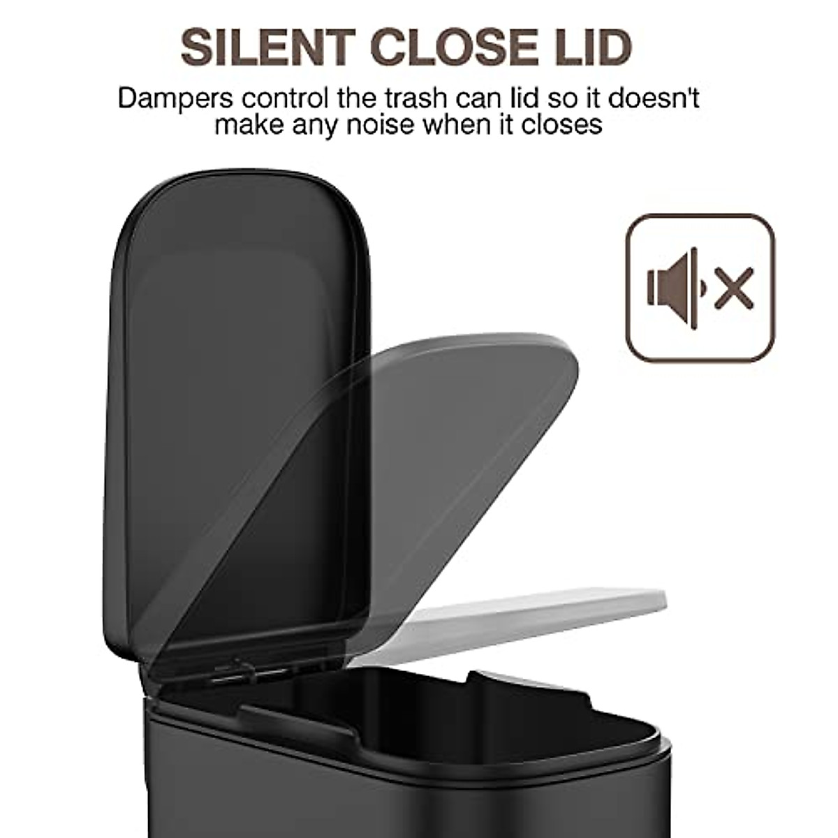 BETHEBEST 6 Liter/1.6 Gallon Bathroom Trash Can with Soft Close Lid, Small Step Trash Can with Removeble Wastebasket,Stainless Steel Garbage Can for Bathroom,Bedroom,Office (Black)