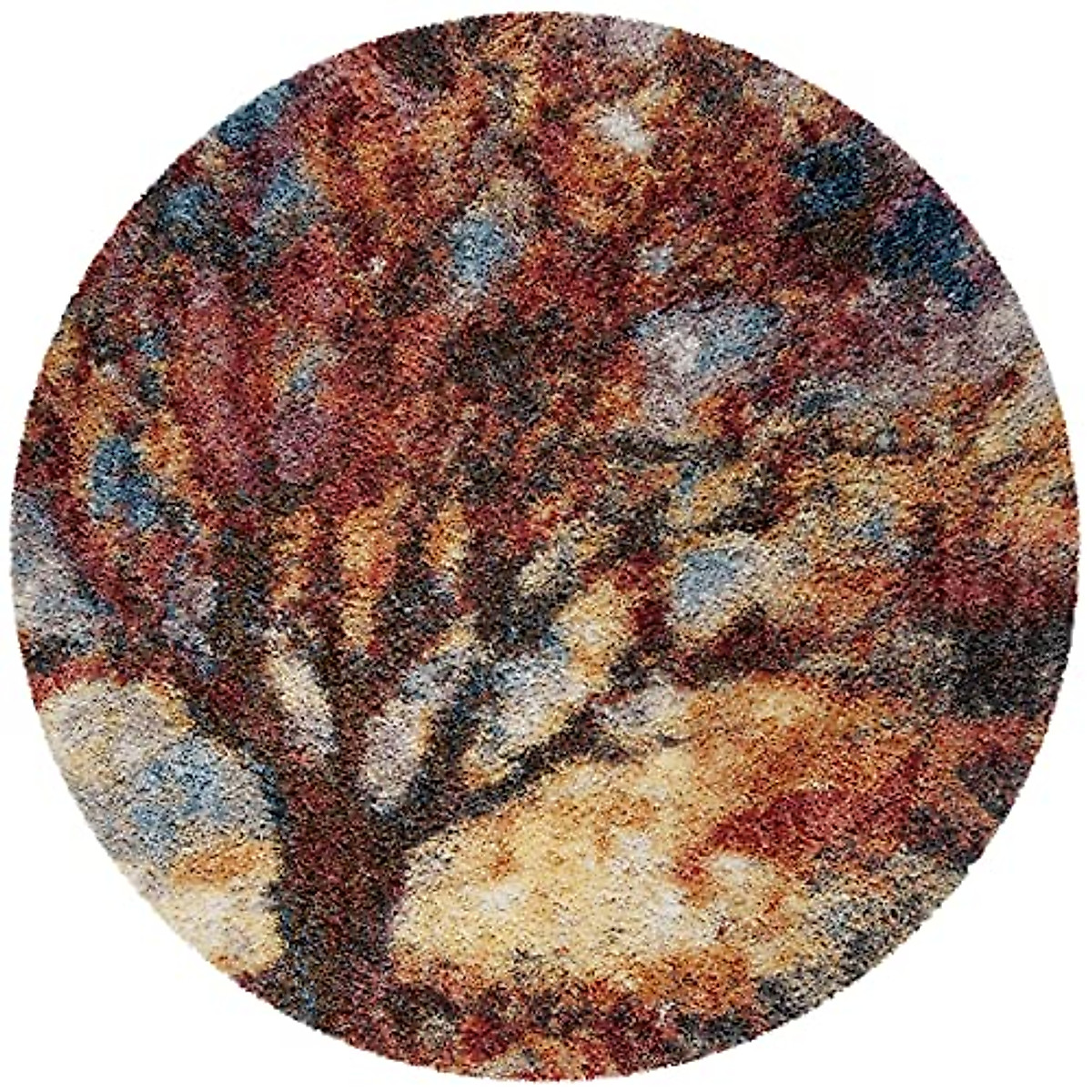 SAFAVIEH Gypsy Shag Collection 6'7" Round Rust / Blue GYP522C Abstract Non-Shedding Living Room Bedroom Dining Room Entryway Plush 2-inch Thick Area Rug