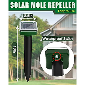 SEEKBIT Ultrasonic Mole Repellent Solar Powered Sonic Mole Snake Gopher Vole Repellent Deterrent Spikes for Lawn Garden Yard, Groundhog Repeller, Waterproof (8 Pack)