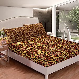 Pizza Bed Sheet Set Kids Chocolate Doughnut Fitted Sheet Decor Whimsical Dessert Bedding Set Abstract Desserts Food Orange Red Bedspread Cover Bedroom Queen Size