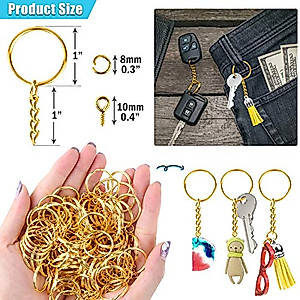Keychain Rings for Crafts Gold, PAXCOO Key Chains Rings Kit Includes 100Pcs Split Key Ring with Chain, 100pcs Jump Rings and 100pcs Screw Eye Pins for Resin Keychain Making