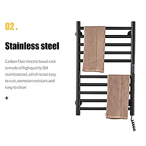 Electric Heated Towel Rack Smart Bath Towel Rack Thermostatic Carbon Fiber Towel Rack,Black