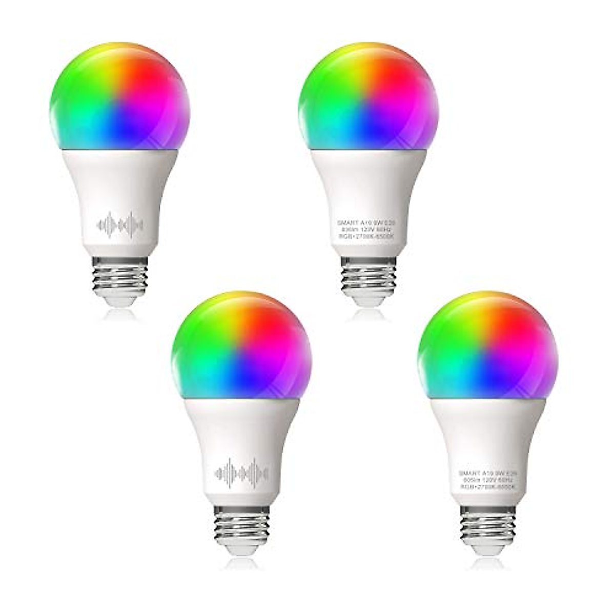 Helloify A19 LED Smart, WiFi Light Bulb Compatible with Alexa Google Home, RGBCW Color Changing, Cool Warm White Dimmable, No Hub Required, 60W Equivalent, RGB+2700K-6500K, 4 Pack