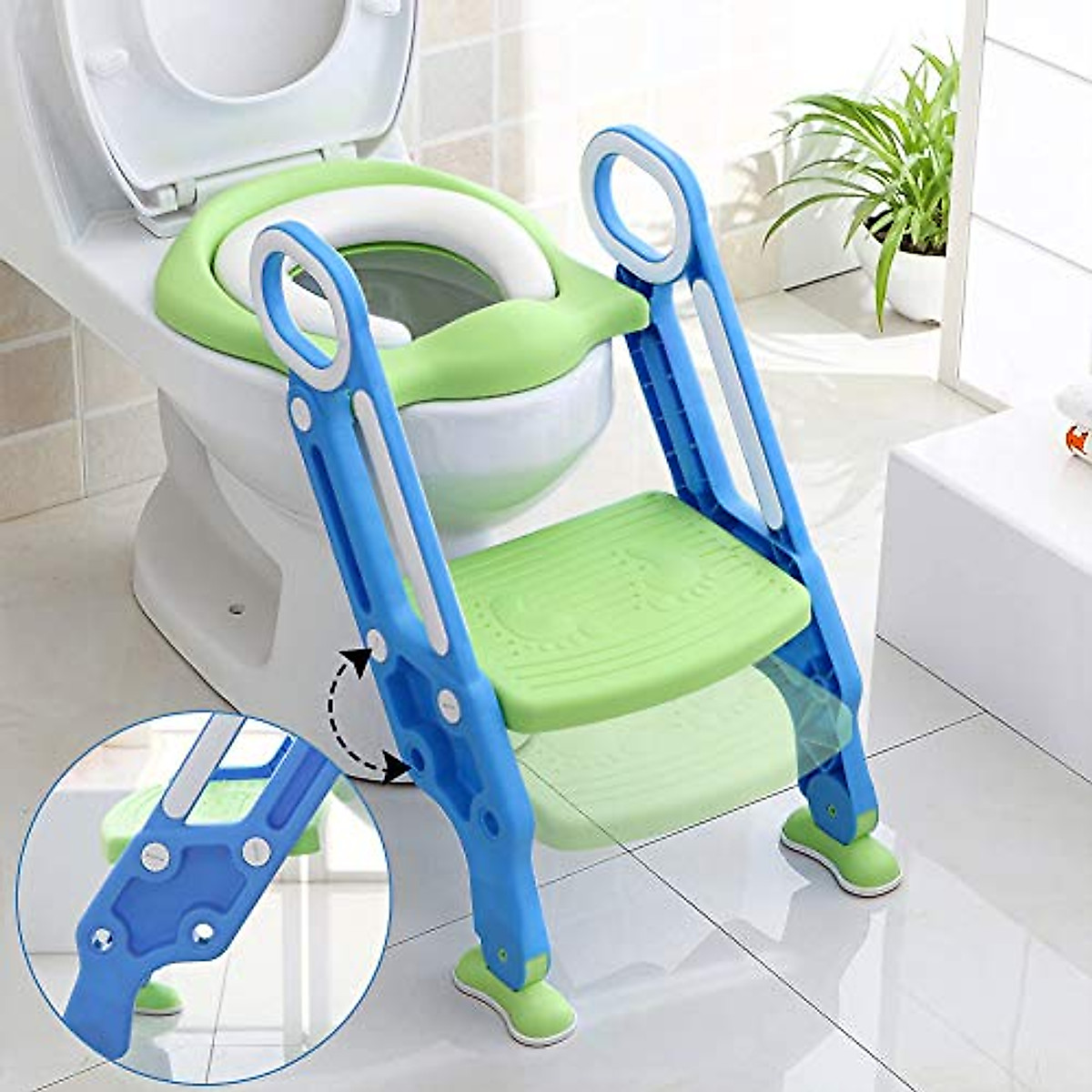 Potty Training Seat with Step Stool Ladder Baby Toddler Toilet Training Seat Chair with Soft Cushion for Kids Height Adjustable Safe Potty Seat for Girls Boys (Green)