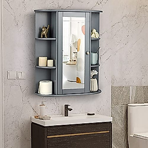 LOKO Bathroom Medicine Cabinet with Mirror, Bathroom Mirror Cabinet with 6-Position Adjustable Shelf, Bathroom Wall Cabinet with Single Mirror Door, 23.5 x 6.5 x 28 inches (Grey)