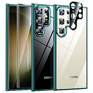 Humixx Ultra Clear for Samsung Galaxy S23 Ultra Case, [Never Yellow] [Mil-Grade Shockproof Protection] 2X Flexible Screen Protector + 2X Camera Protector Soft Slim Protective Case 6.8”- Midnight Green