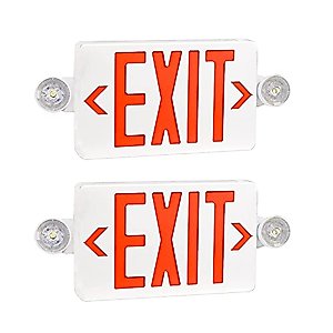 Red LED Exit Sign with Emergency Lights, Two LED Adjustable Head Emergency Exit Lights with Battery Backup, Dual LED Lamp ABS Fire Resistance UL-Listed 120-277V