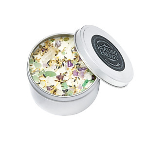 Healing Energy Candle by New Moon Beginnings - Negative Energy Cleansing - Soy Aromatherapy Candle - Handmade Candle with Crystals & Herbs - Energy Healing Candle - 8oz Tin