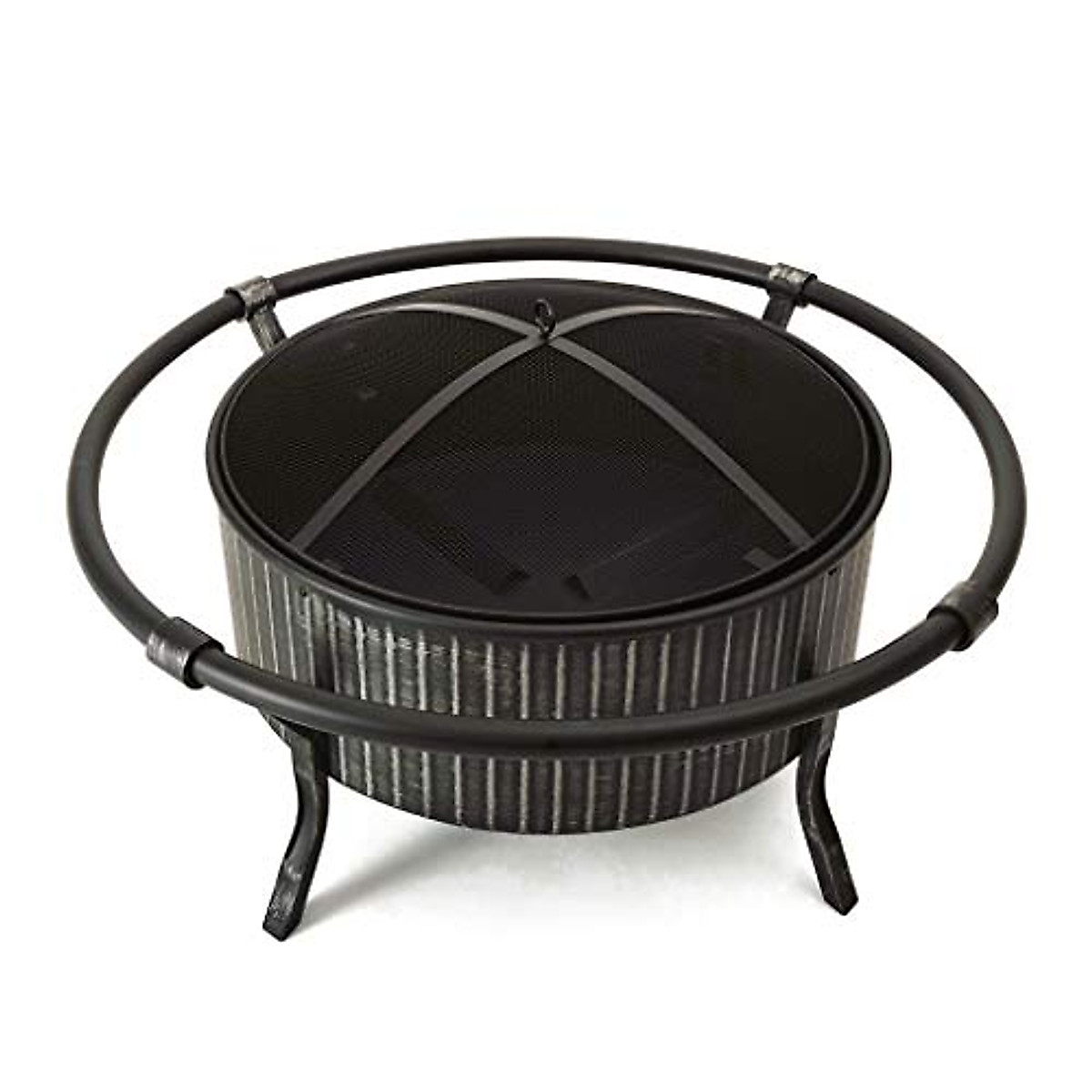 Amazon Basics Round Fire Pit - 39-Inch, Brushed Pewter