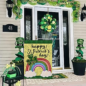Furiaz Happy St Patricks Day Small Decorative Garden Flag, Shamrock Clover Rainbow Lucky Yard Outside Decorations, Irish Luck Burlap Outdoor Home Decor Double Sided 12 x 18