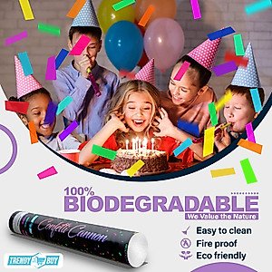 Confetti Cannon Party Poppers [2 Pack], 12 Inch Multicolor 100% Biodegradable Confetti Shooters for Wedding, Birthday, Party, Graduation Celebrations, and Christmas Poppers New Year’s Eve | Trendy Buy