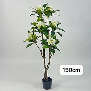 Real Touch Lifelike Artificial Plumeria Frangipani Flower Tree Red/White Silk Plumeria Flowers for Wedding Party Decoration (Size : 150cm)