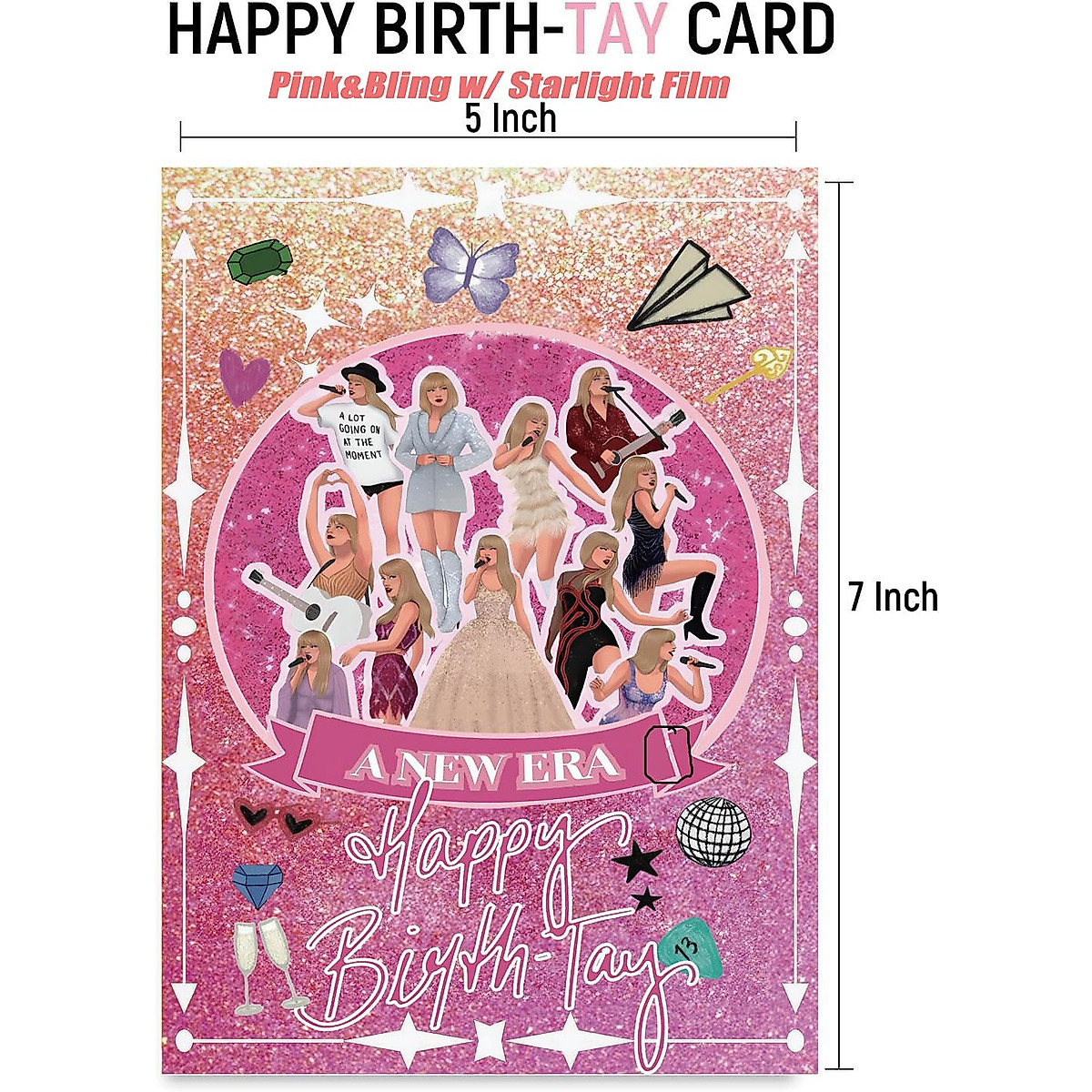 Byqone Funny Birthday Card Styles for Fans- Singer Happy Birthtay Foldable Bling Style - Great Sweet Birthday Gifts for Women Girls Her Him Men for Fans - Includes 5x7 Card with Envelope