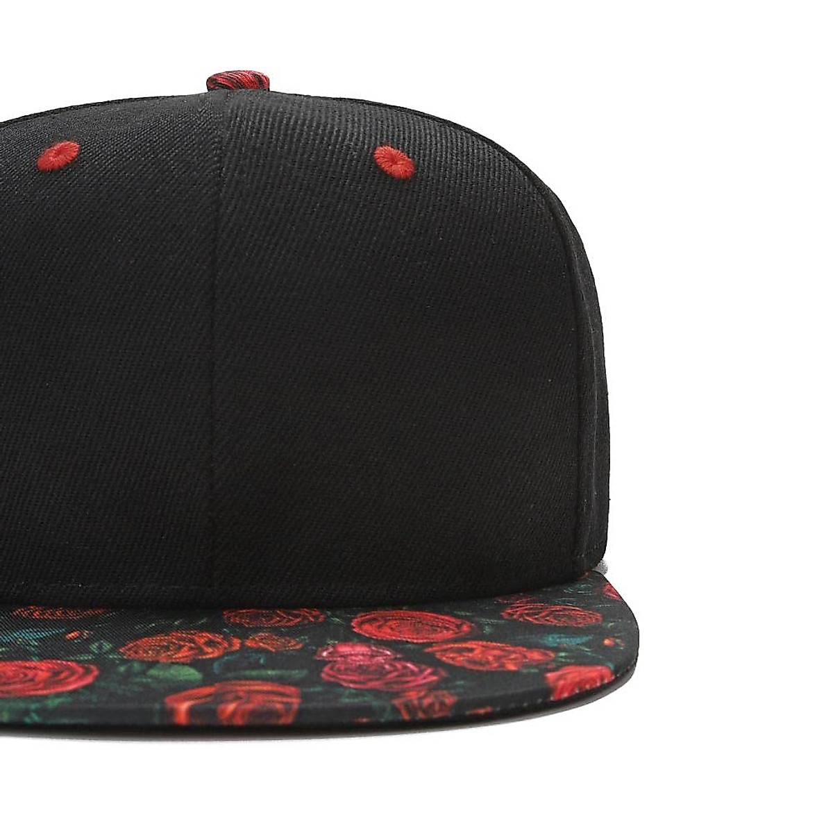 Rose Snapback Hats for Men Hat High Top End Hip Hop Hats for Rappers Flat Visor Bill Women's Baseball Caps Adjustable Unisex Black