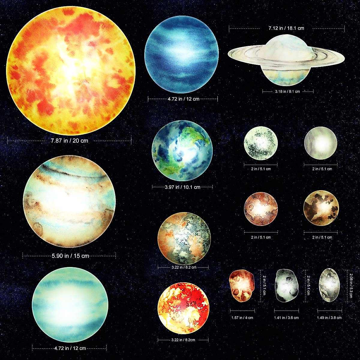 Toyvian Glow in The Dark Stars and Planets,Bright Solar System Wall Stickers,15 Glowing Ceiling Decals for Bedroom,Sun Earth and so on,Shining Space Decoration for Kids Girls and Boys,140PCS