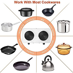 TeqHome Hot Plate, 2000W Portable Induction Cooktop Double Burner with Dual Control & 5 Level Temperature Control, Easy to Clean, Lightweight Cast Iron Electric Stove for Kitchen Camping Cooking, 110V